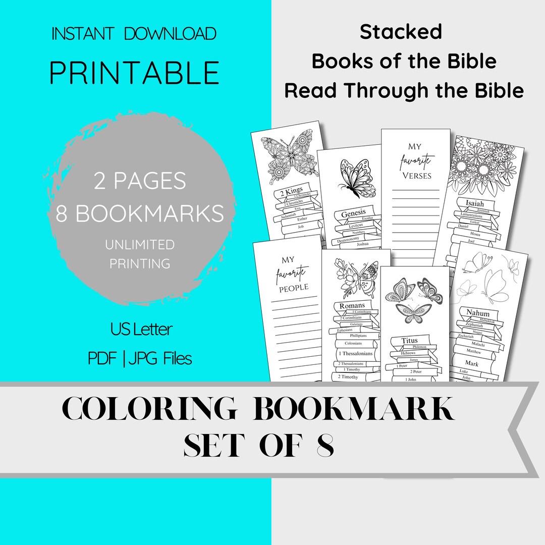 Stacked Books of the Bible Bookmark Set of 8, Bible Verse Bookmark ...