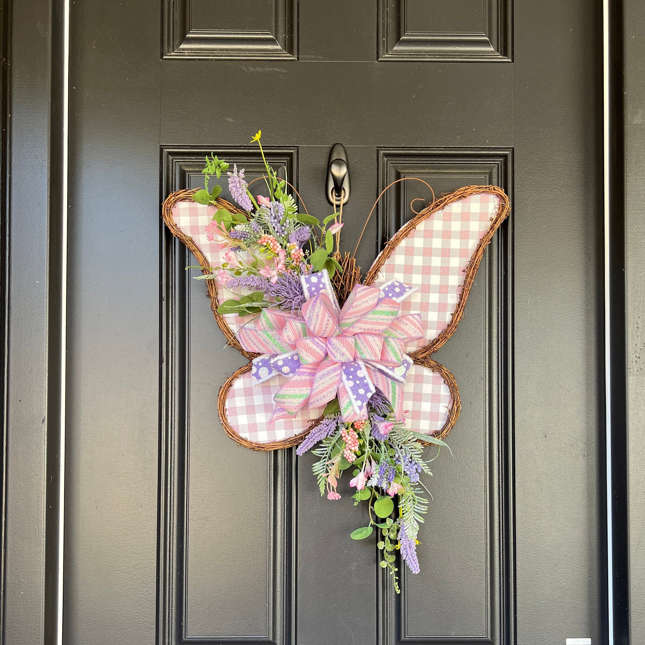 Spring Butterfly Wreath for Front Door, Mothers Day Gift, Gingham Wall ...