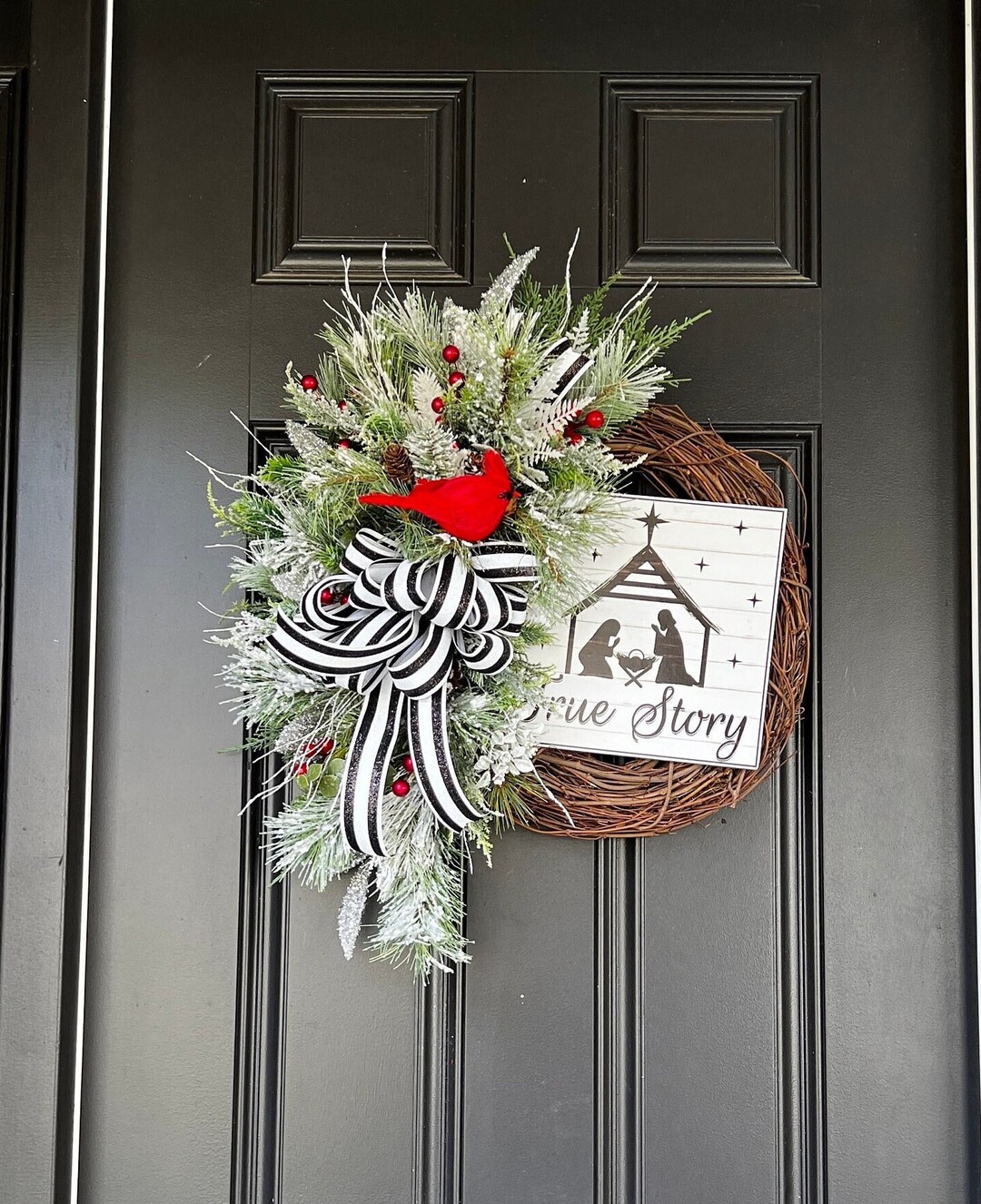 Christmas Cardinal Grapevine Wreath for Front Door, Nativity Door Decor ... Christmas Cardinal Grapevine Wreath for Front Door, Nativity Door Decor ...