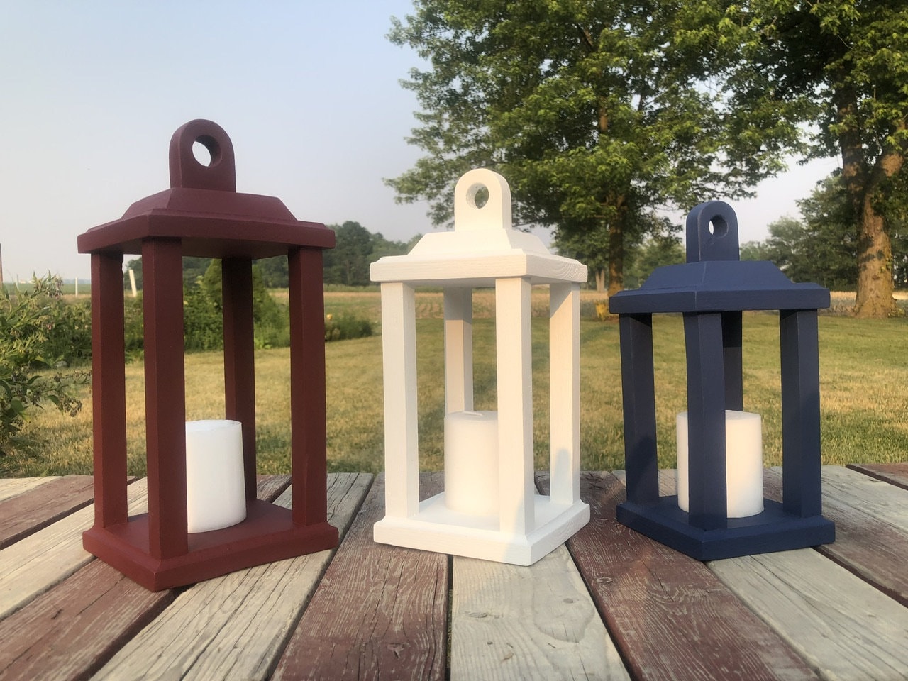 Red, White and Blue Rustic LED Wooden Lanterns - Etsy