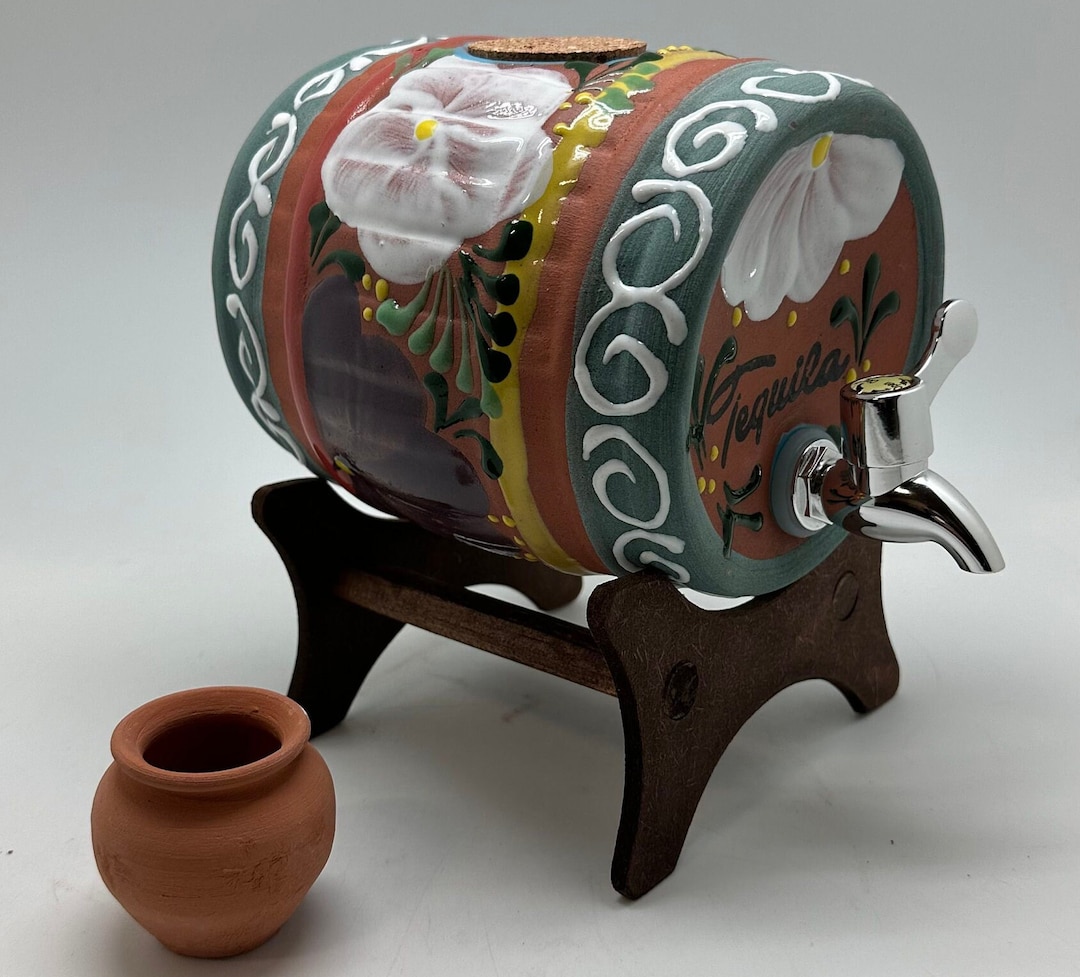 Mexican Handcrafted Tequila Barrel With Wooden Base, Unique Bar ...