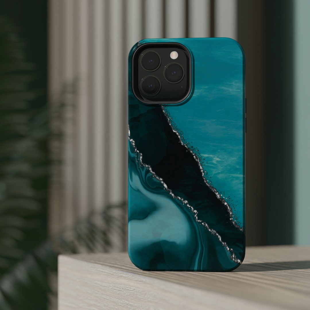 Magsafe Turquoise and Teal Blue Marble Geode Tough Cases for iPhone 13 ...