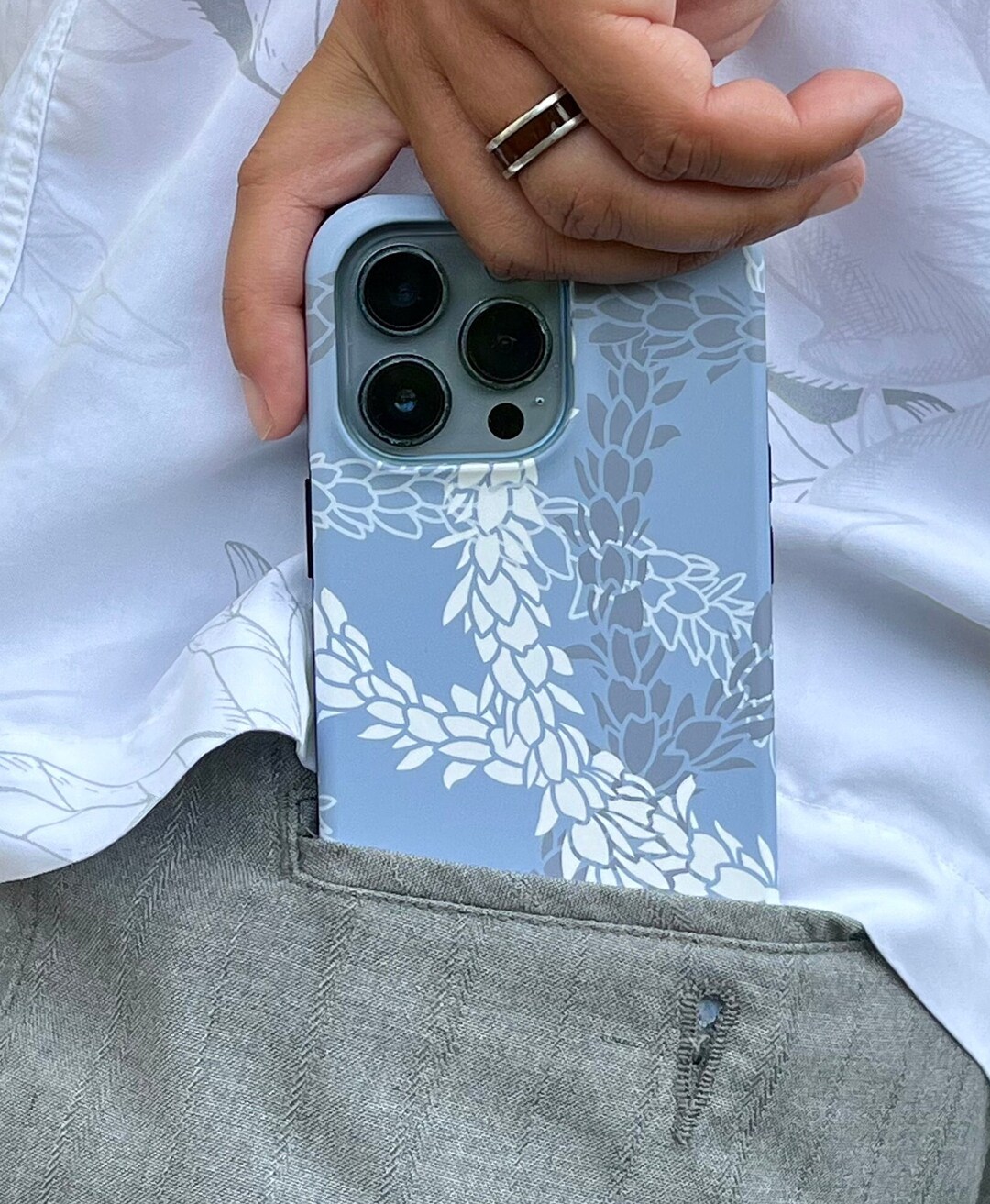 Pikake Lei (cyan) iPhone 11 12 13 14 15 16 Pro Max Mini or Samsung ...