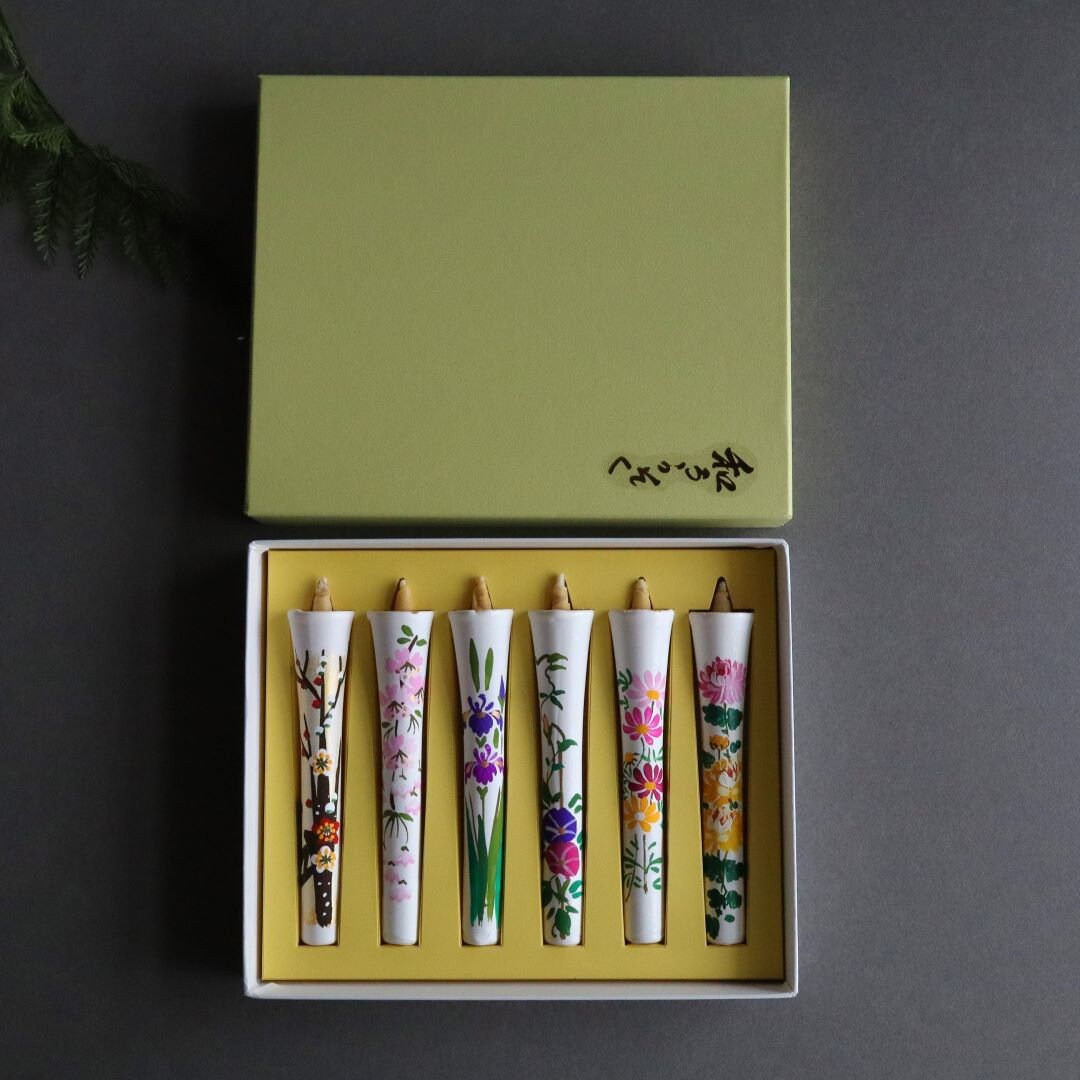 Hand-painted Rice Bran Wax Candles set of 6 Seasonal Floral Design ...