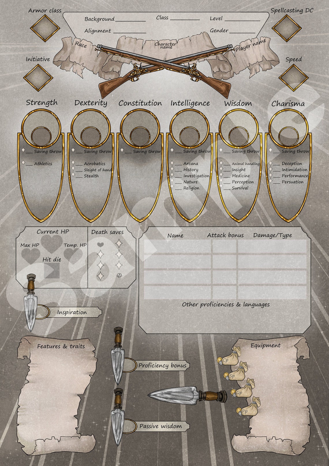 Gunslinger Rogue Character Sheet D&D 5e - Etsy