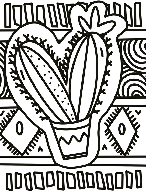 Prickly Cactus Coloring Page | Etsy