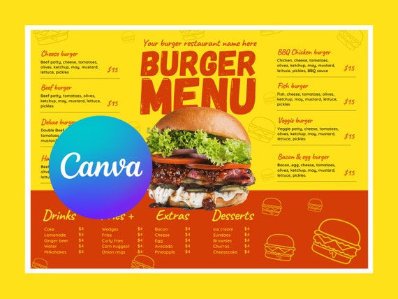 Burger Menu Template in Canva Restaurant Food - Etsy