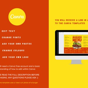 Burger Menu Template in Canva, Restaurant, Food - Etsy