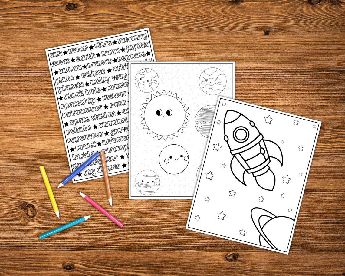 Space-themed Printable Coloring Pages 8.5" X 11" Instant PDF Download ...