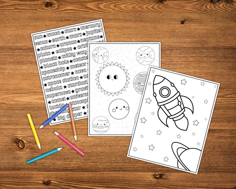 Space-themed Printable Coloring Pages 8.5" X 11" Instant PDF Download ...