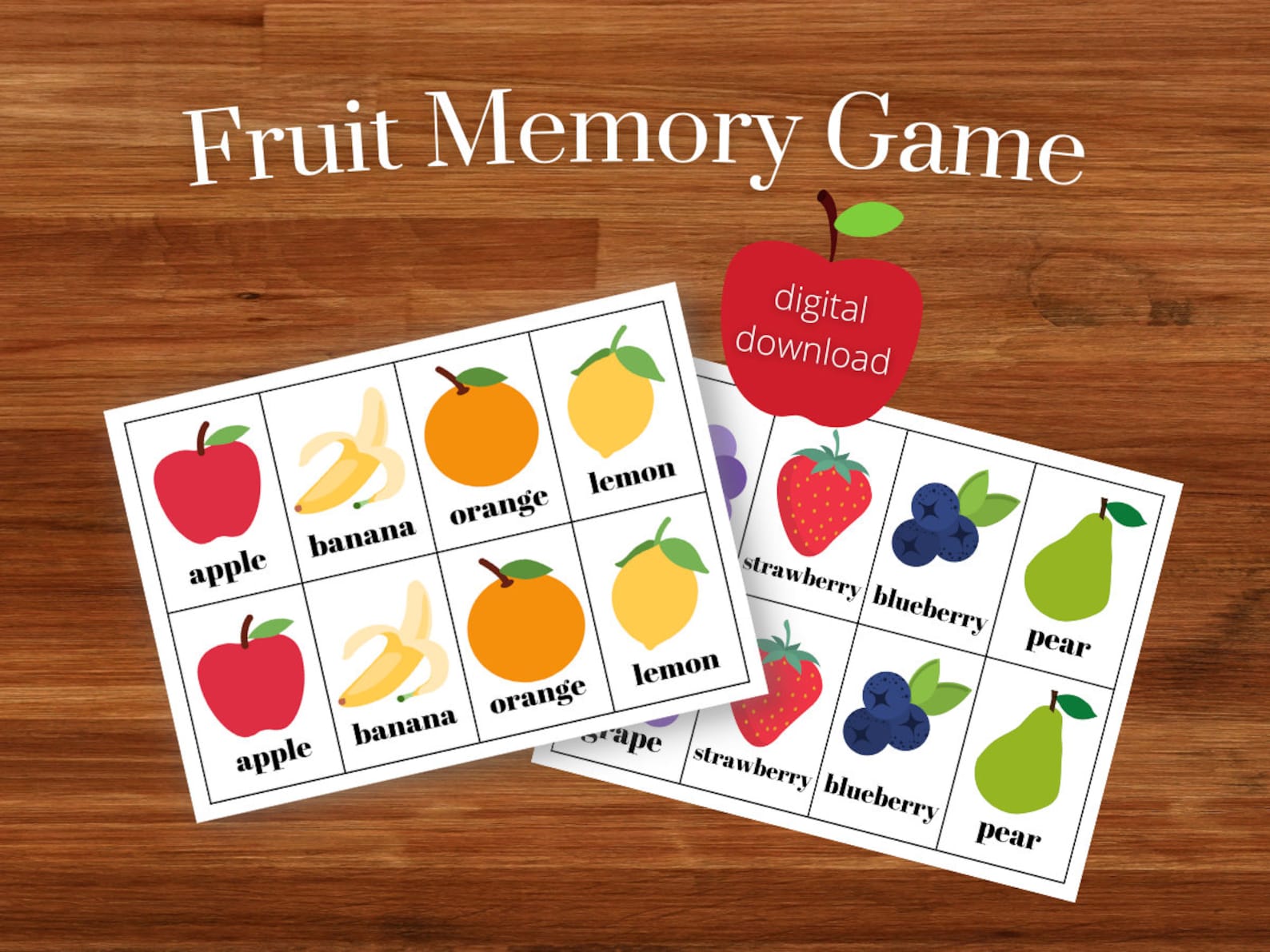 Printable Memory Matching Card Game for Preschool/kindergarten ...