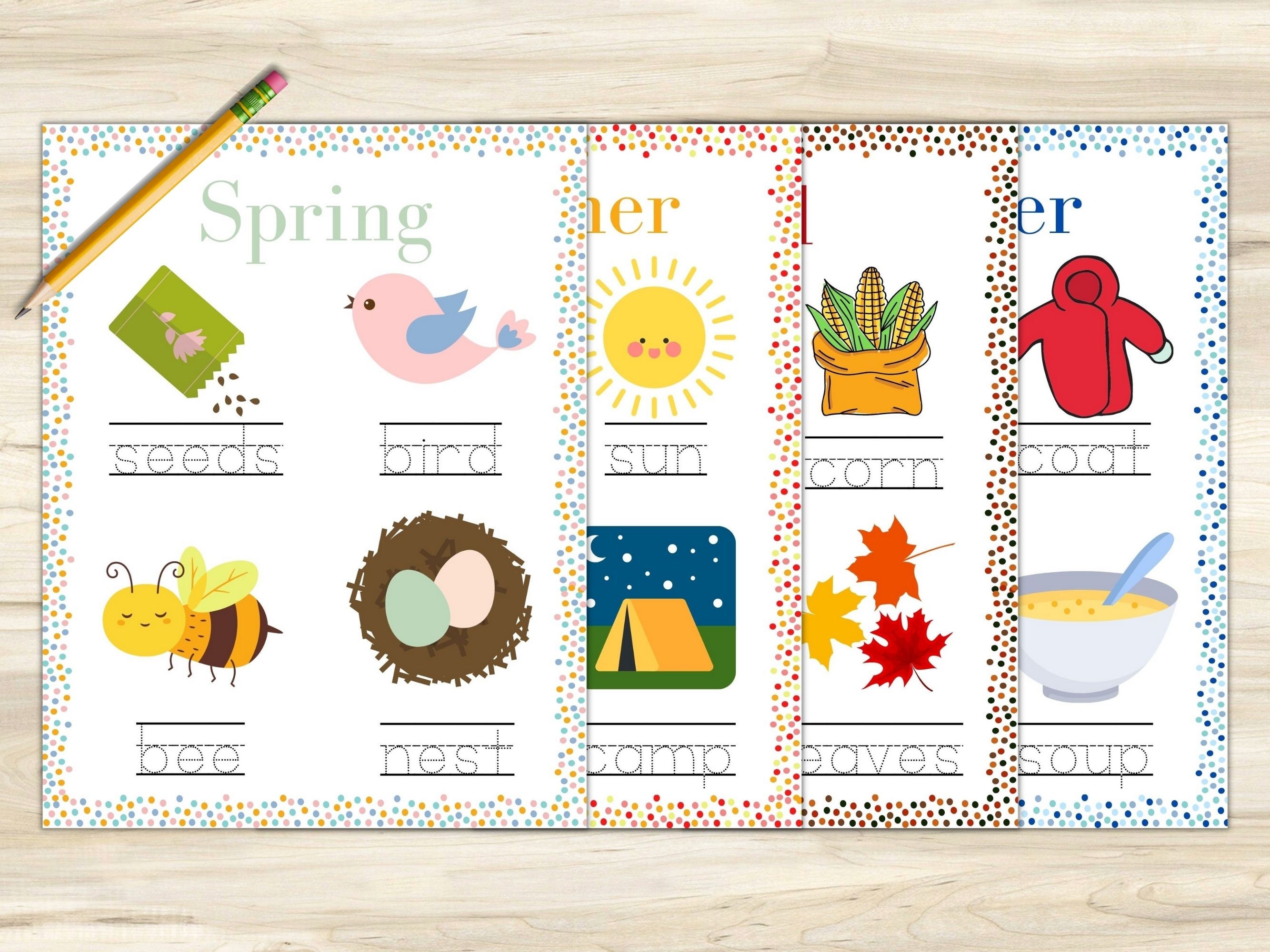 Season-themed Handwriting Tracing Practice Printable Worksheets 8.5x11 ...