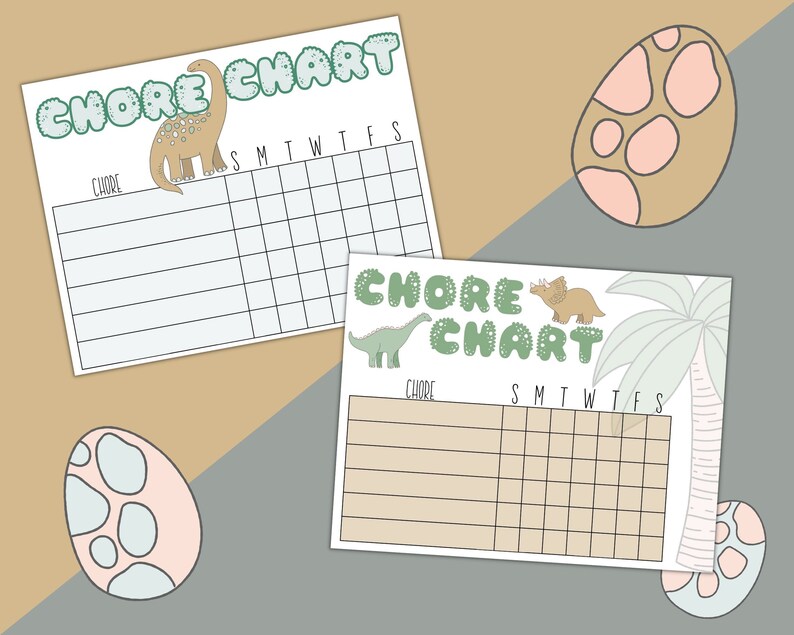 Printable Dinosaur Chore Chart for Kids PDF Chore Tracker 11"x8.5 ...
