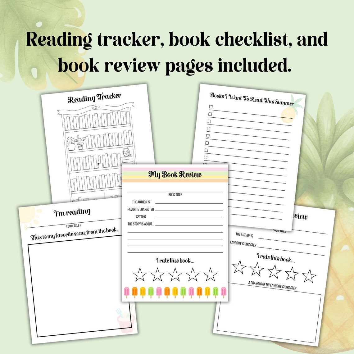 Printable Kids Summer Reading Journal Log Book Tracker Book Review ...