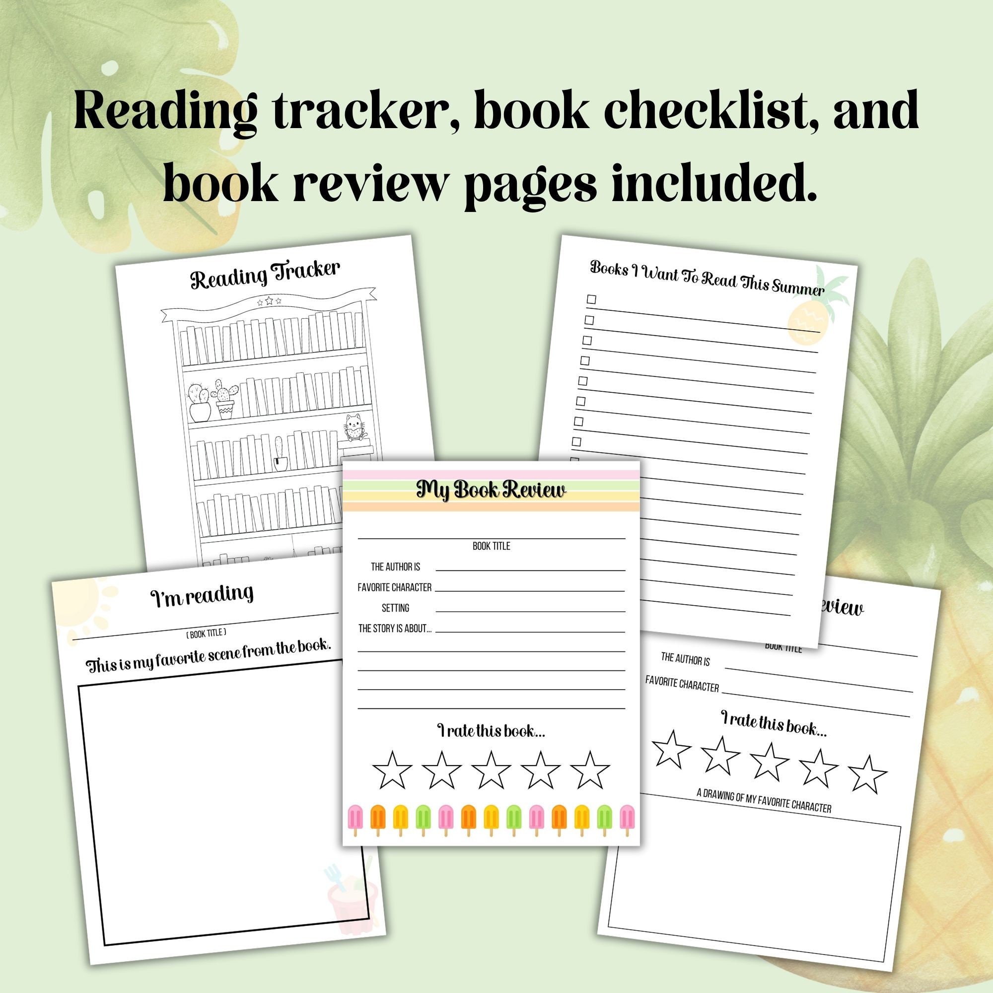 Printable Kids Summer Reading Journal Log Book Tracker Book Review ...