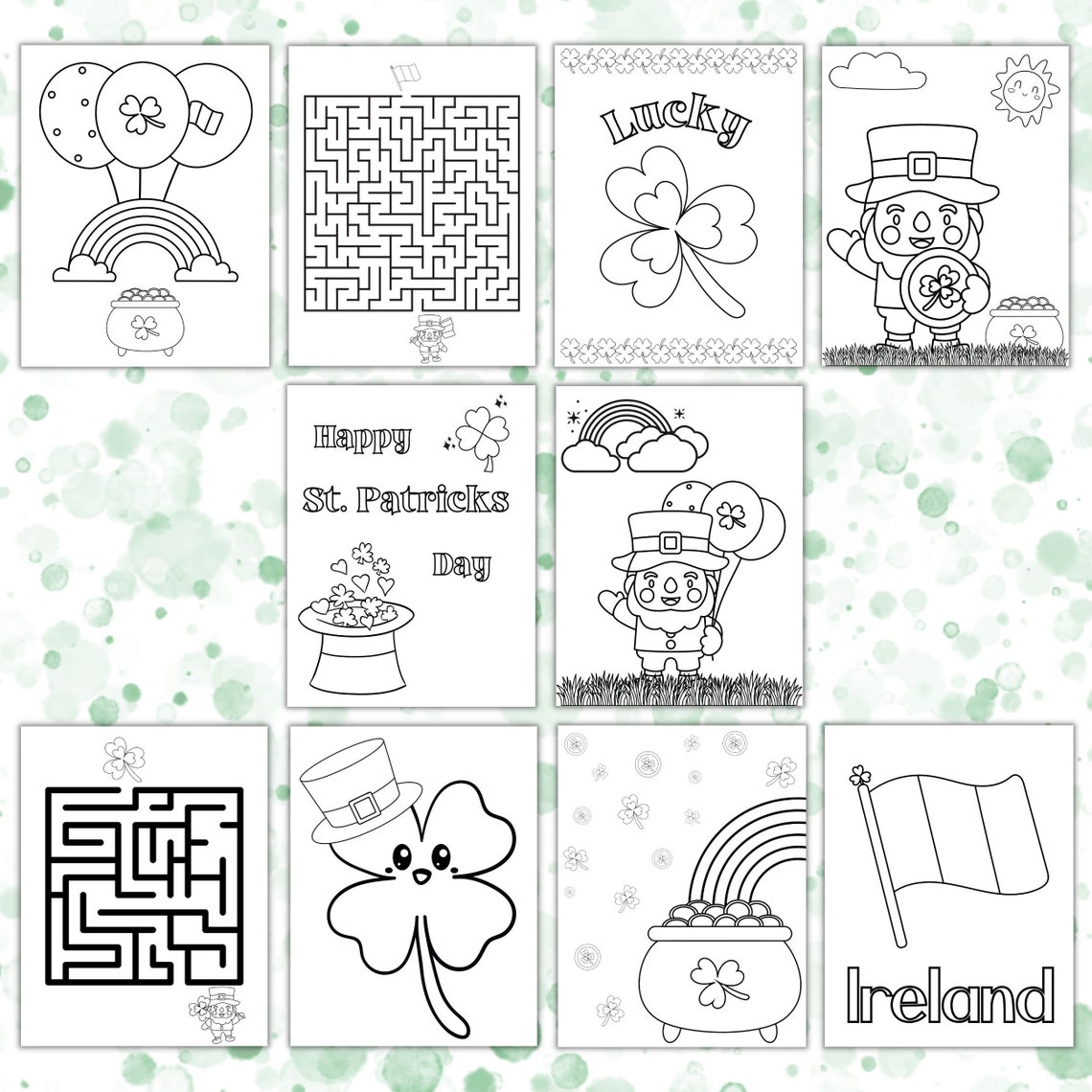 10 St. Patricks Day Coloring and Activity Pages for Kids 8.5" X 11 ...