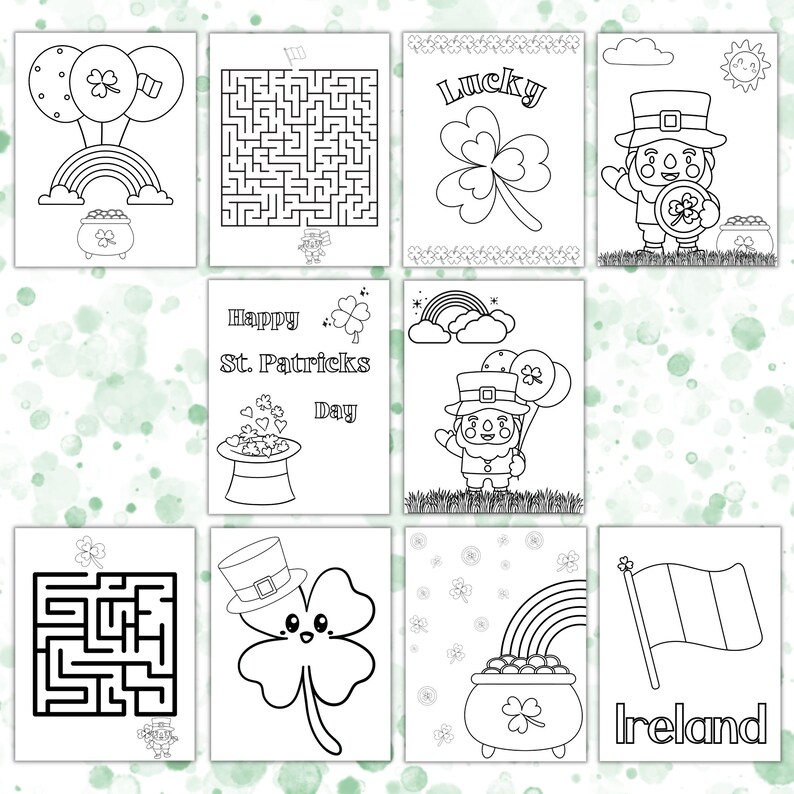 10 St. Patricks Day Coloring and Activity Pages for Kids 8.5" X 11 ...