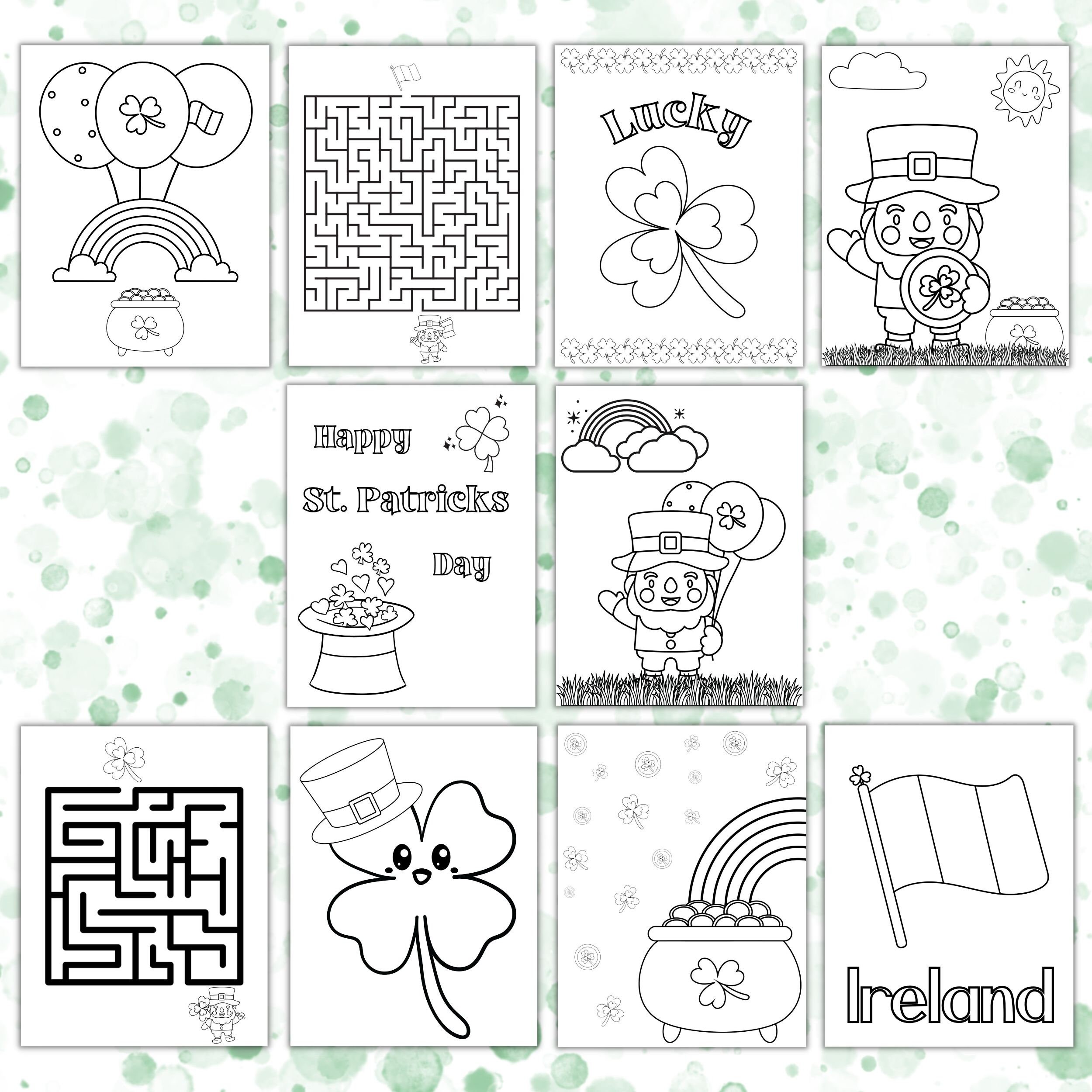10 St. Patricks Day Coloring and Activity Pages for Kids 8.5" X 11 ...