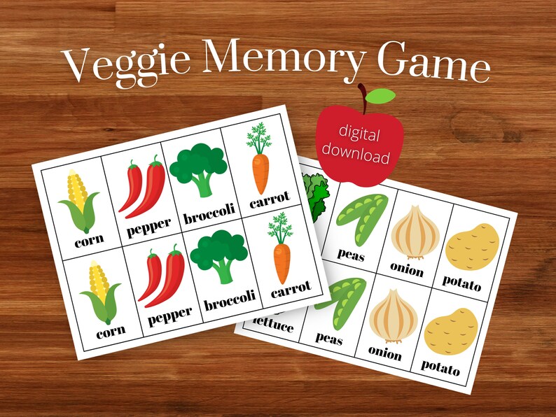 Memory Card Game for Preschool/kindergarten Matching Veggies Homeschool ...