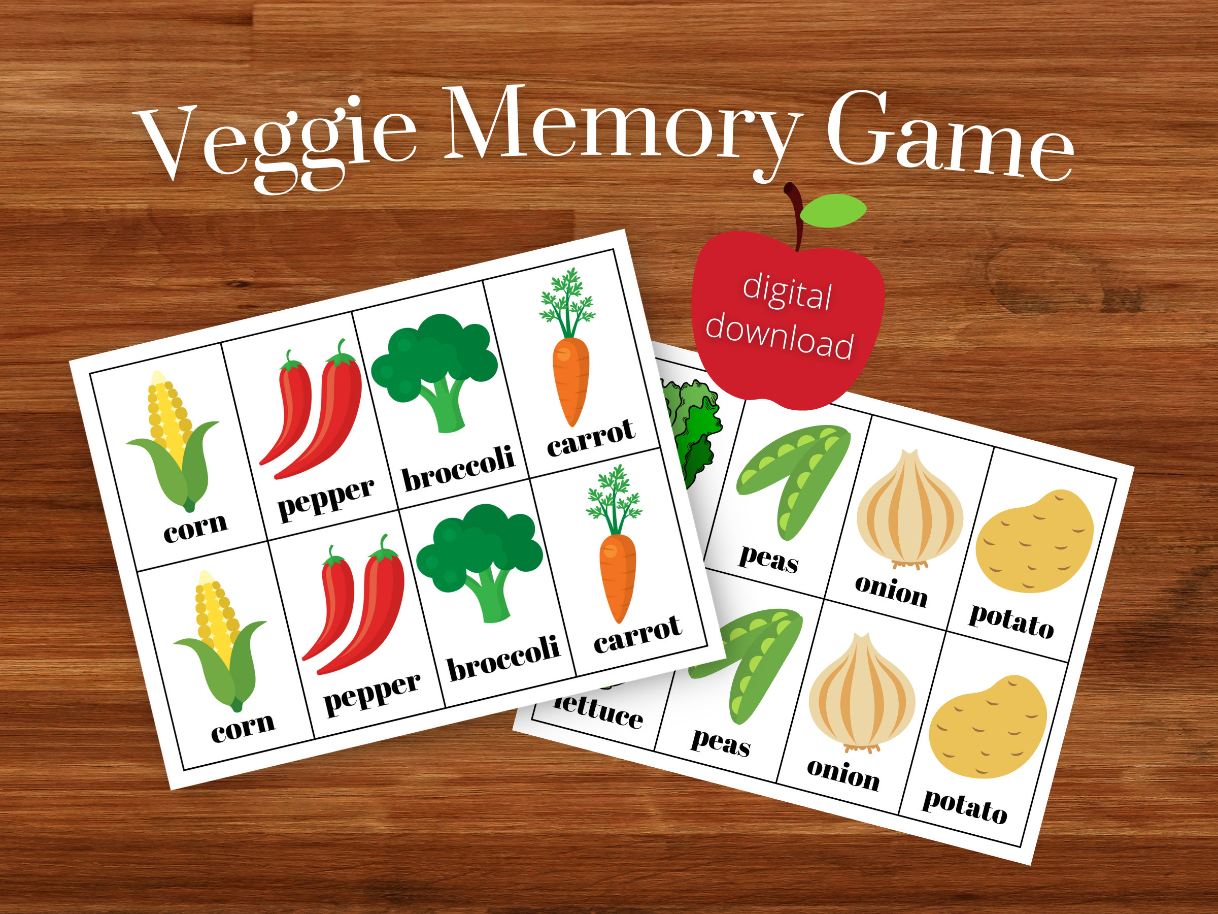 Memory Card Game for Preschool/kindergarten Matching Veggies Homeschool ...