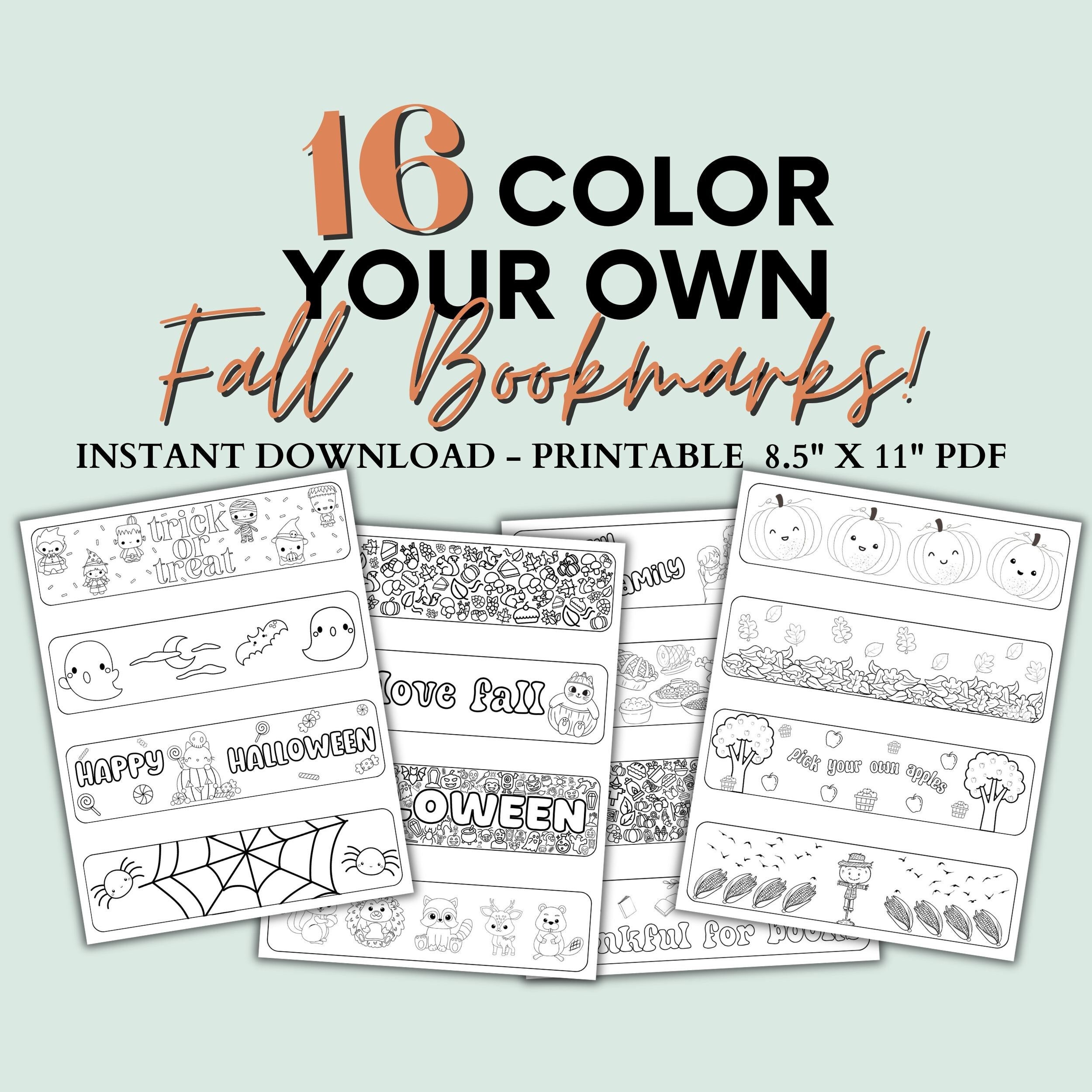 Printable Fall Bookmarks to Color Reading Activity for Kids - Etsy