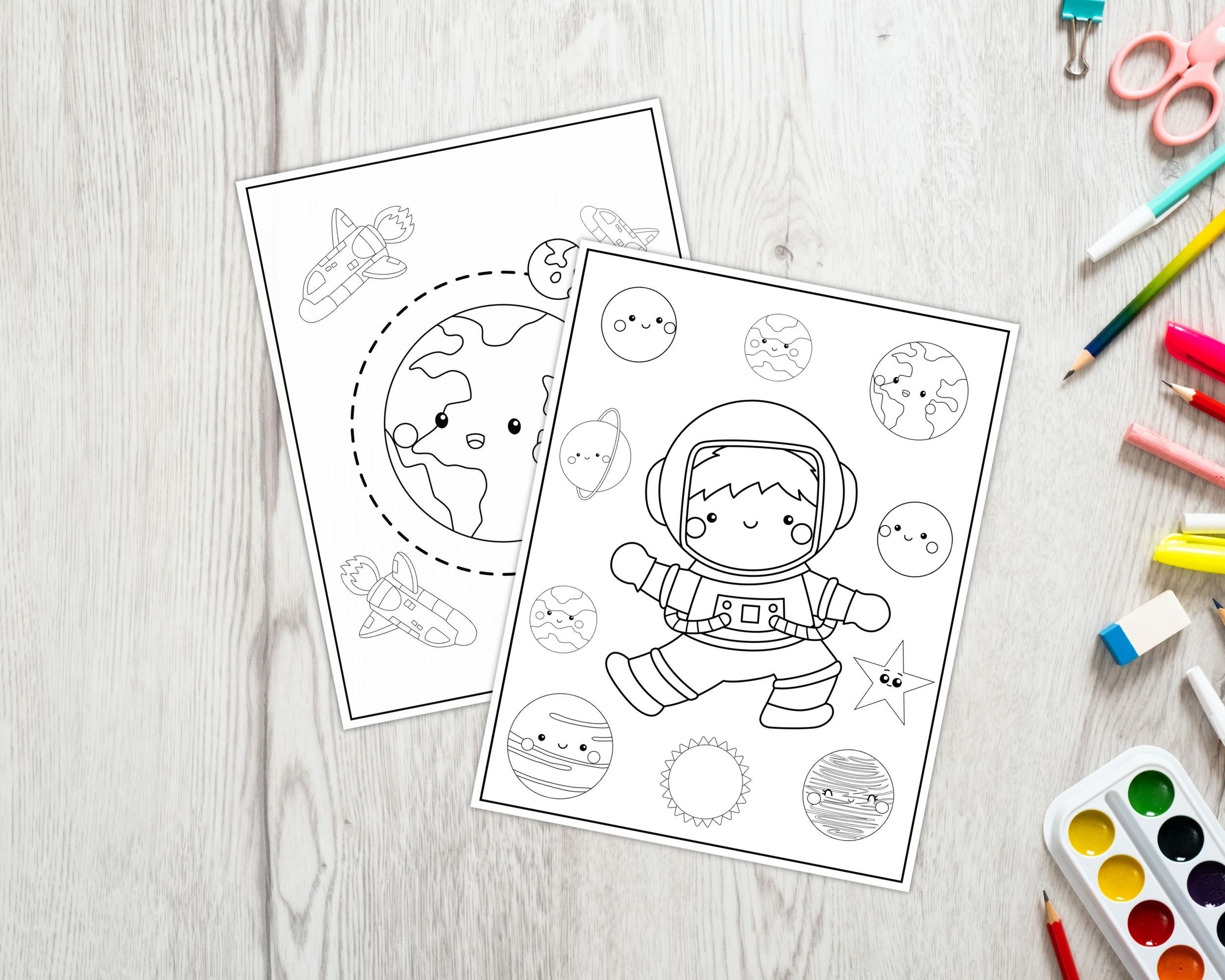 Space-themed Printable Coloring Pages 8.5" X 11" Instant PDF Download ...