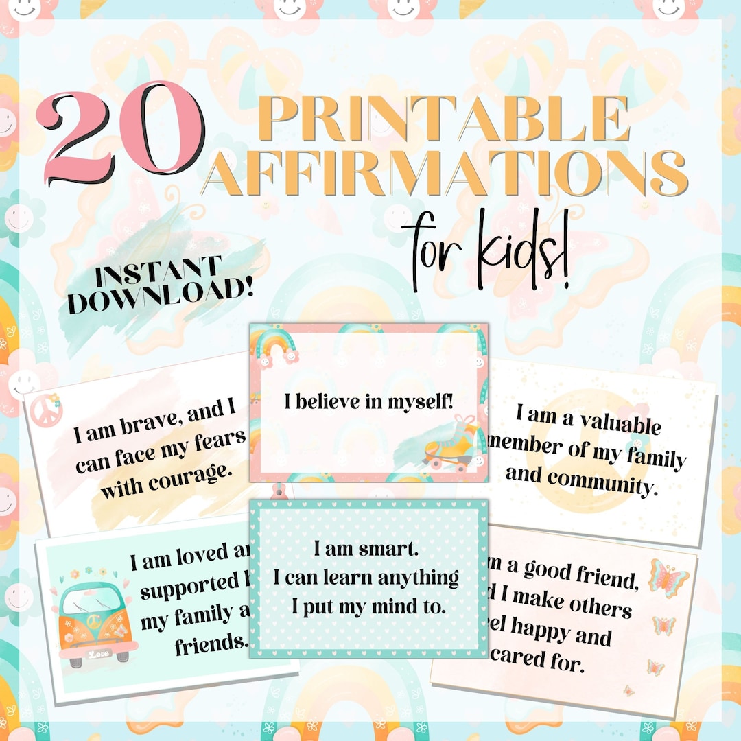 Colorful Groovy Printable Kids Affirmations Positive Affirmation Cards ...