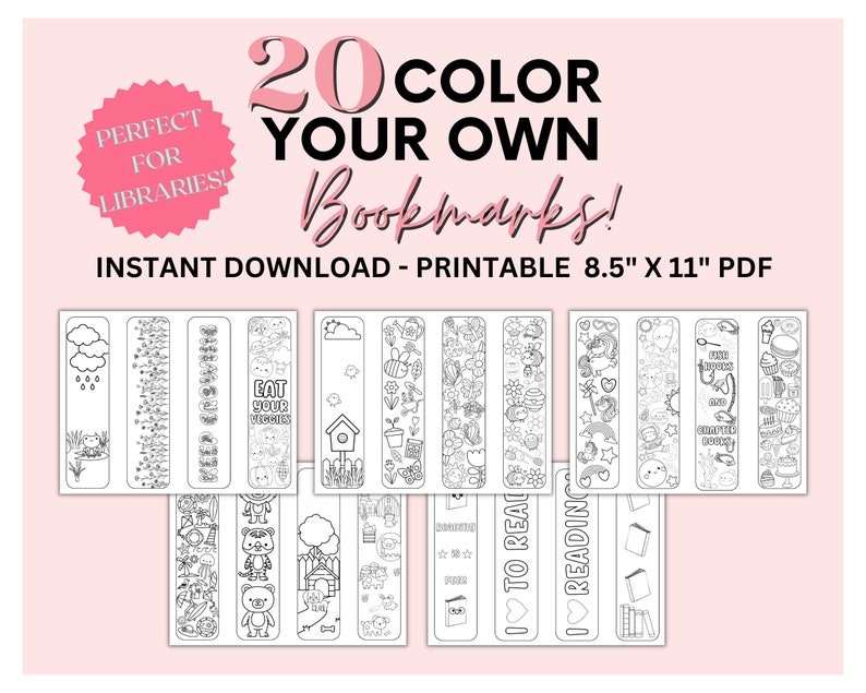 20 Printable Bookmarks for Kids to Color Library Activity for Kids ...