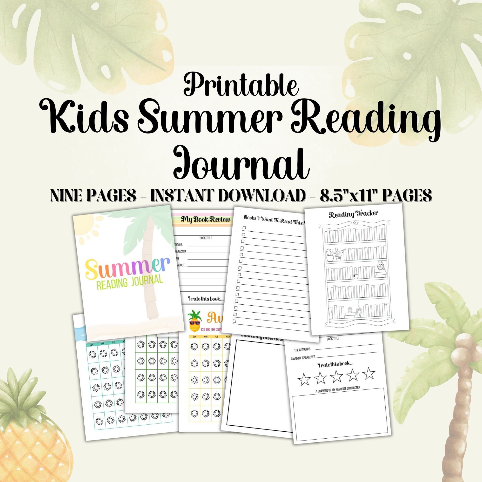 Printable Kids Summer Reading Journal Log Book Tracker Book Review ...