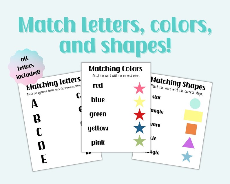 Printable Matching Worksheets for Kids 8.5"x11" Instant Download ...