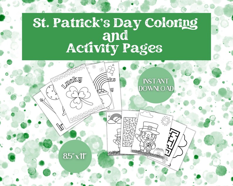 10 St. Patricks Day Coloring and Activity Pages for Kids 8.5 X 11 ...