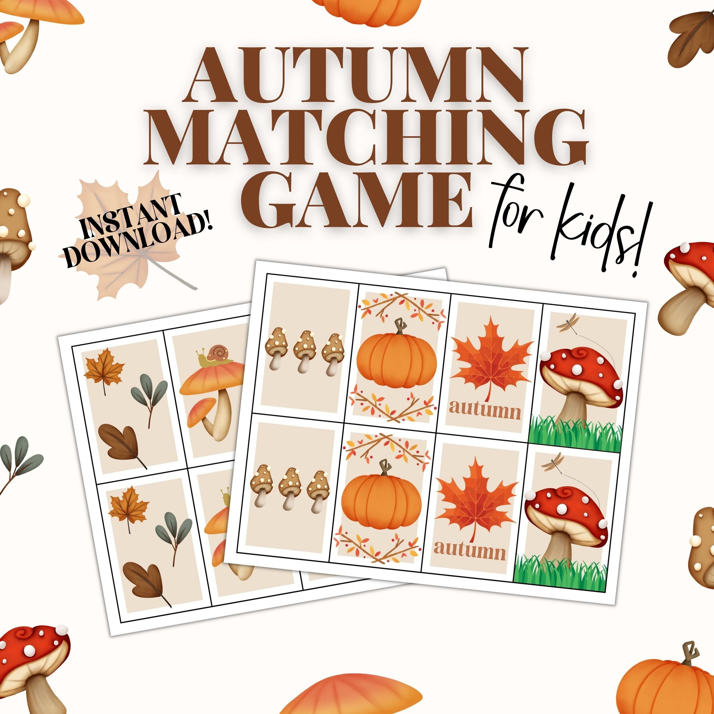 Printable Fall Themed Memory Matching Card Game Game Preschool ...