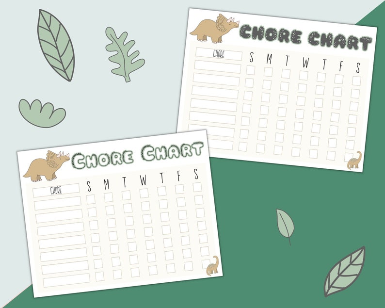 Printable Dinosaur Chore Chart for Kids PDF Chore Tracker 11"x8.5 ...