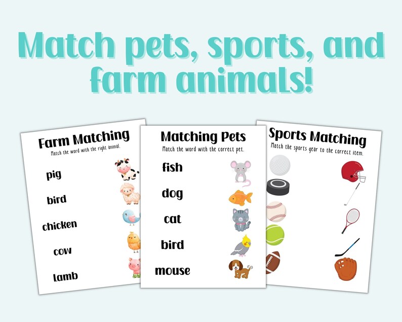 Printable Matching Worksheets for Kids 8.5"x11" Instant Download ...