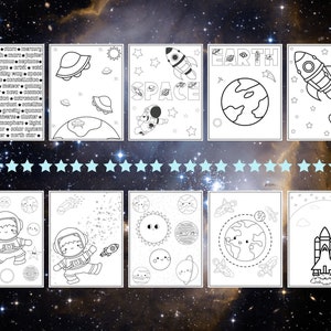 Space-themed Printable Coloring Pages 8.5" X 11" Instant PDF Download ...