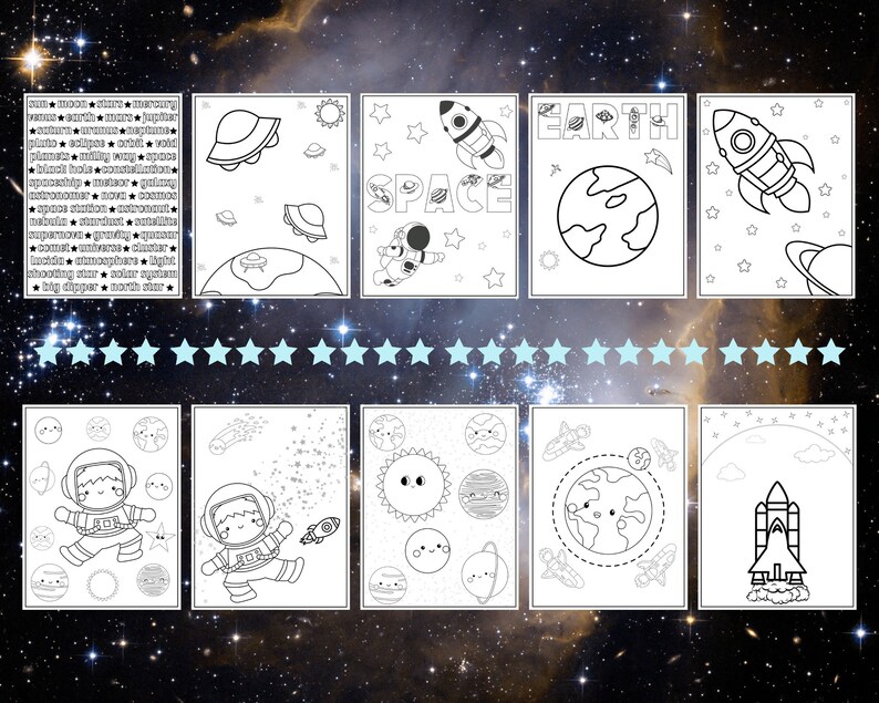 Space-themed Printable Coloring Pages 8.5" X 11" Instant PDF Download ...
