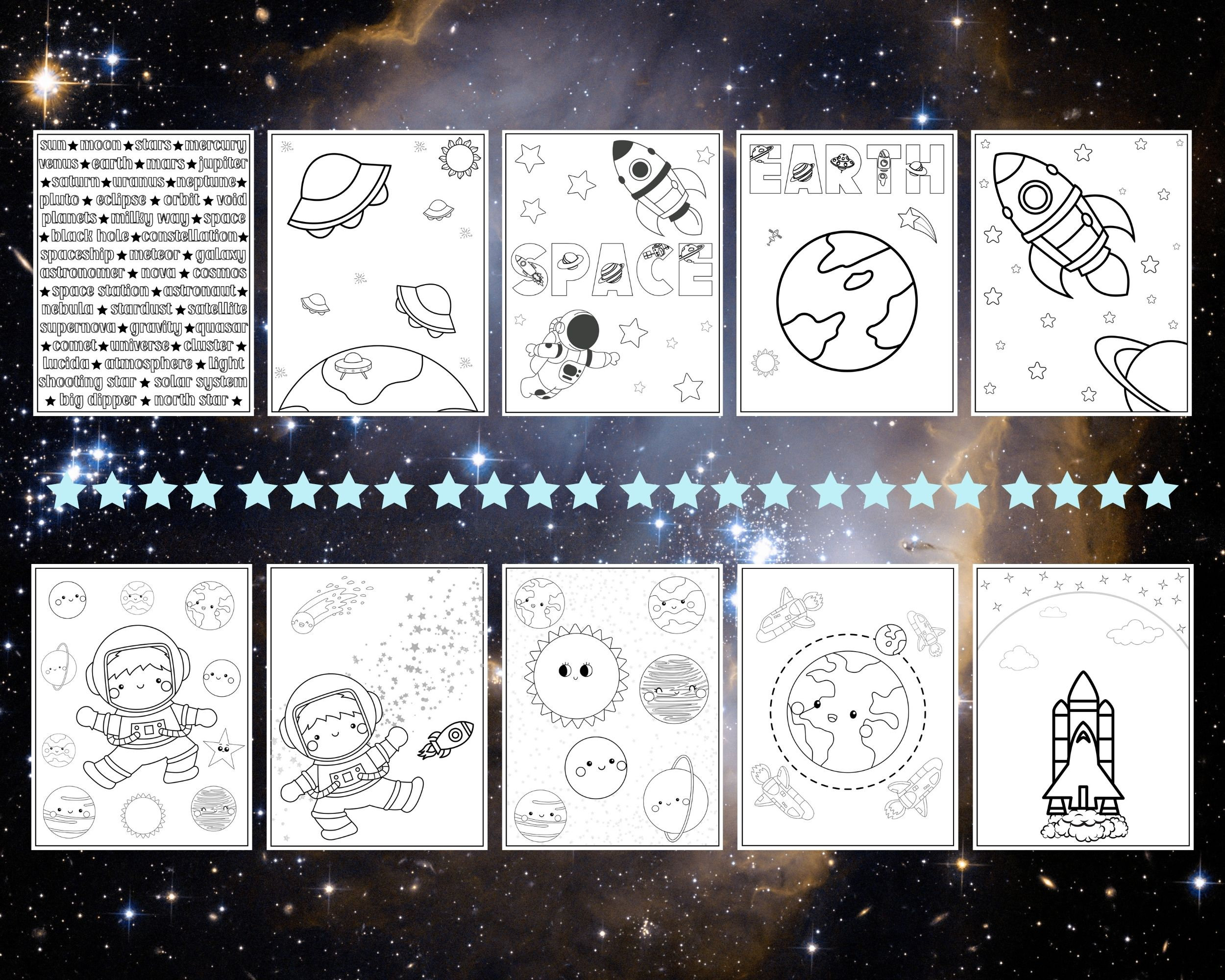 Space-themed Printable Coloring Pages 8.5" X 11" Instant PDF Download ...