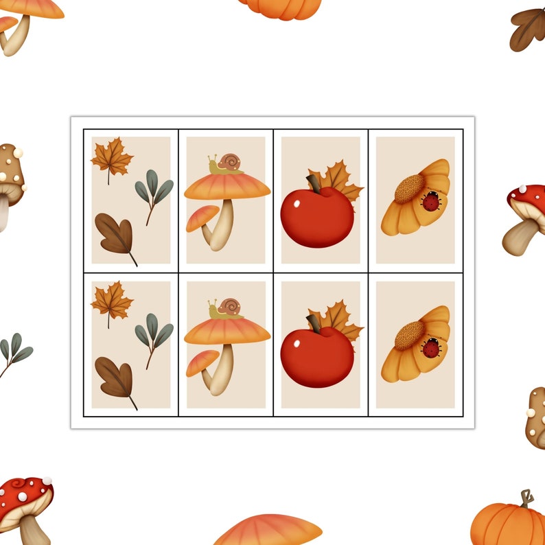Printable Fall Themed Memory Matching Card Game Game Preschool ...