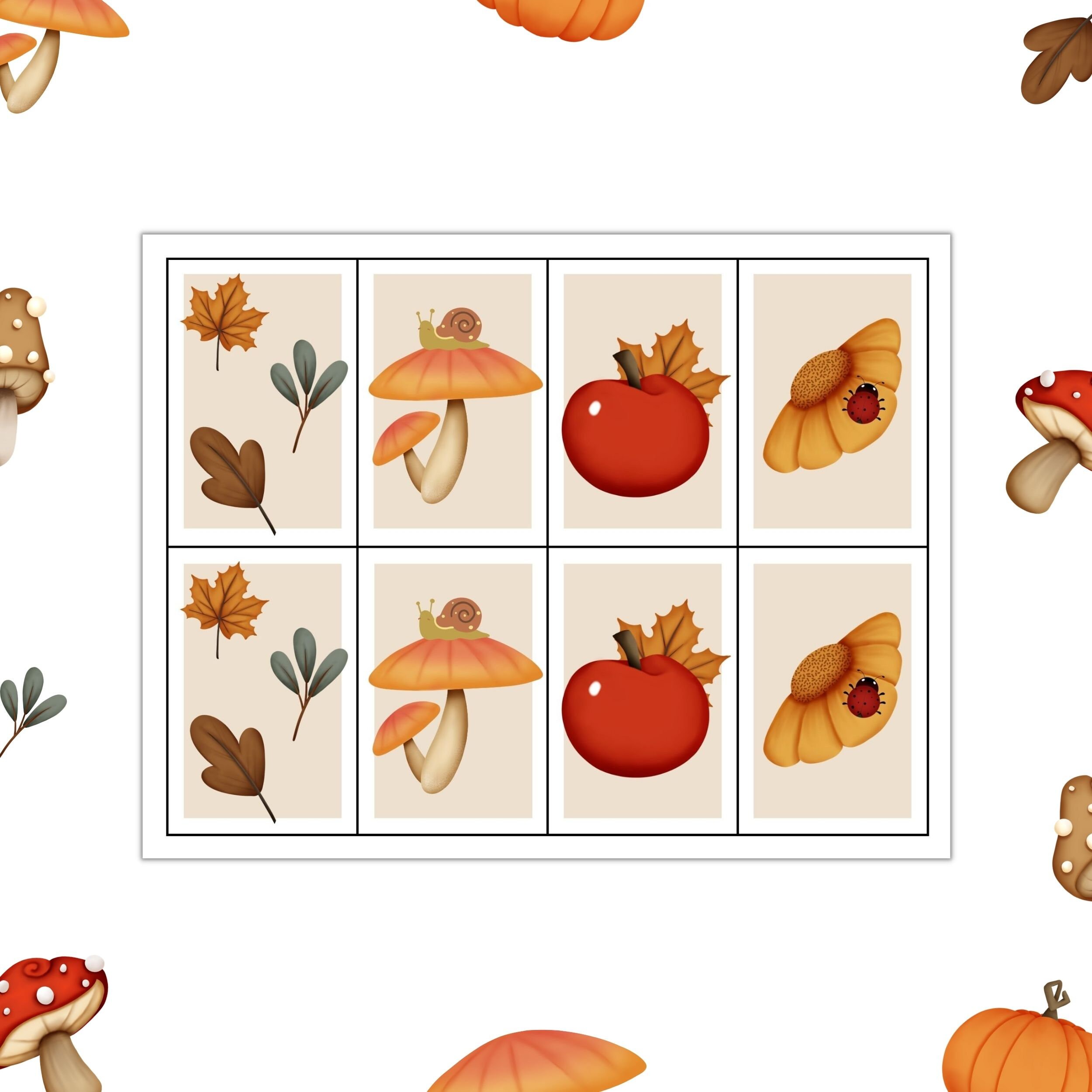Printable Fall Themed Memory Matching Card Game Game Preschool ...