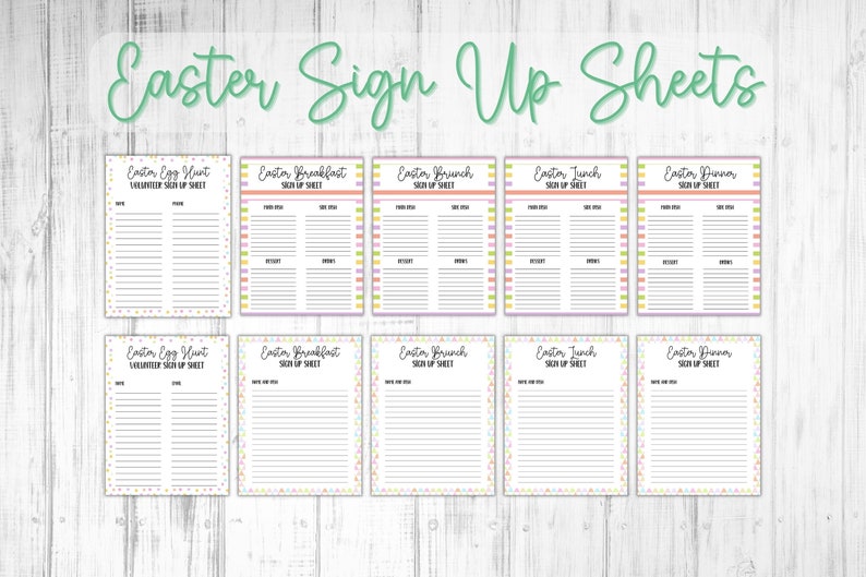 Easter Sign-up Sheets - 10 Printable Pdfs - Digital Download Easter ...