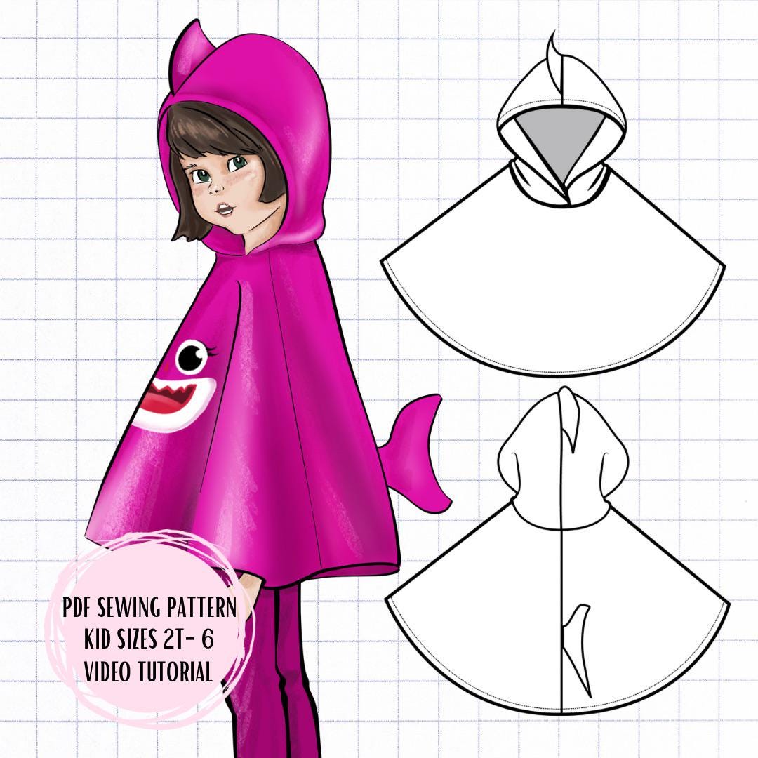 PDF Kids Shark Poncho Sewing Pattern - Halloween Shark Costume Toddler ...