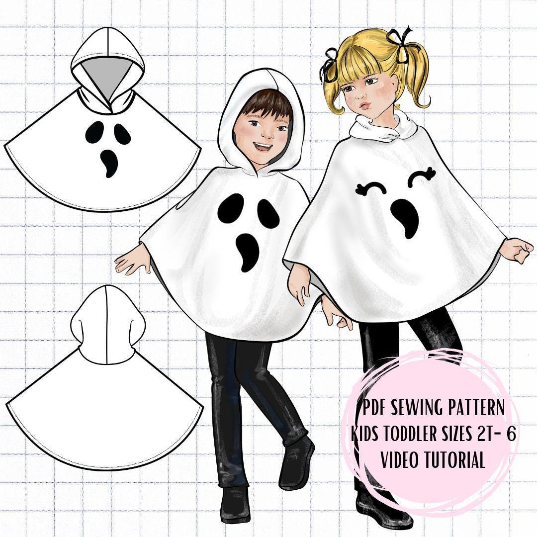 PDF Kids Spooky Surprised Girly Lashes Ghost Poncho Sewing Pattern ...
