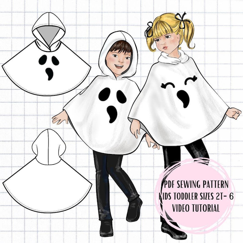 PDF Kids Spooky Surprised Girly Lashes Ghost Poncho Sewing Pattern ...