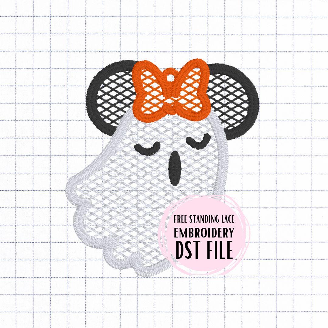 Free Standing Lace Halloween Ghost Earrings Embroidery File - Mouse ...