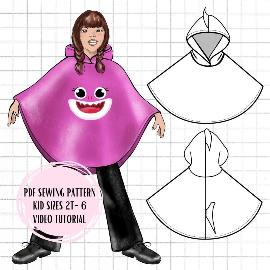 PDF Kids Shark Poncho Sewing Pattern Halloween Shark Costume - Etsy