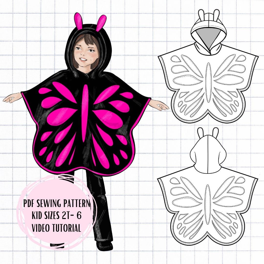 Butterfly Poncho Cape PDF Sewing Pattern Kids Sizes 2T-6 Halloween ...
