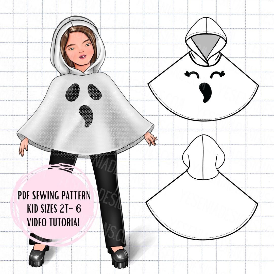 PDF Kids Spooky Surprised Girly Lashes Ghost Poncho Sewing - Etsy