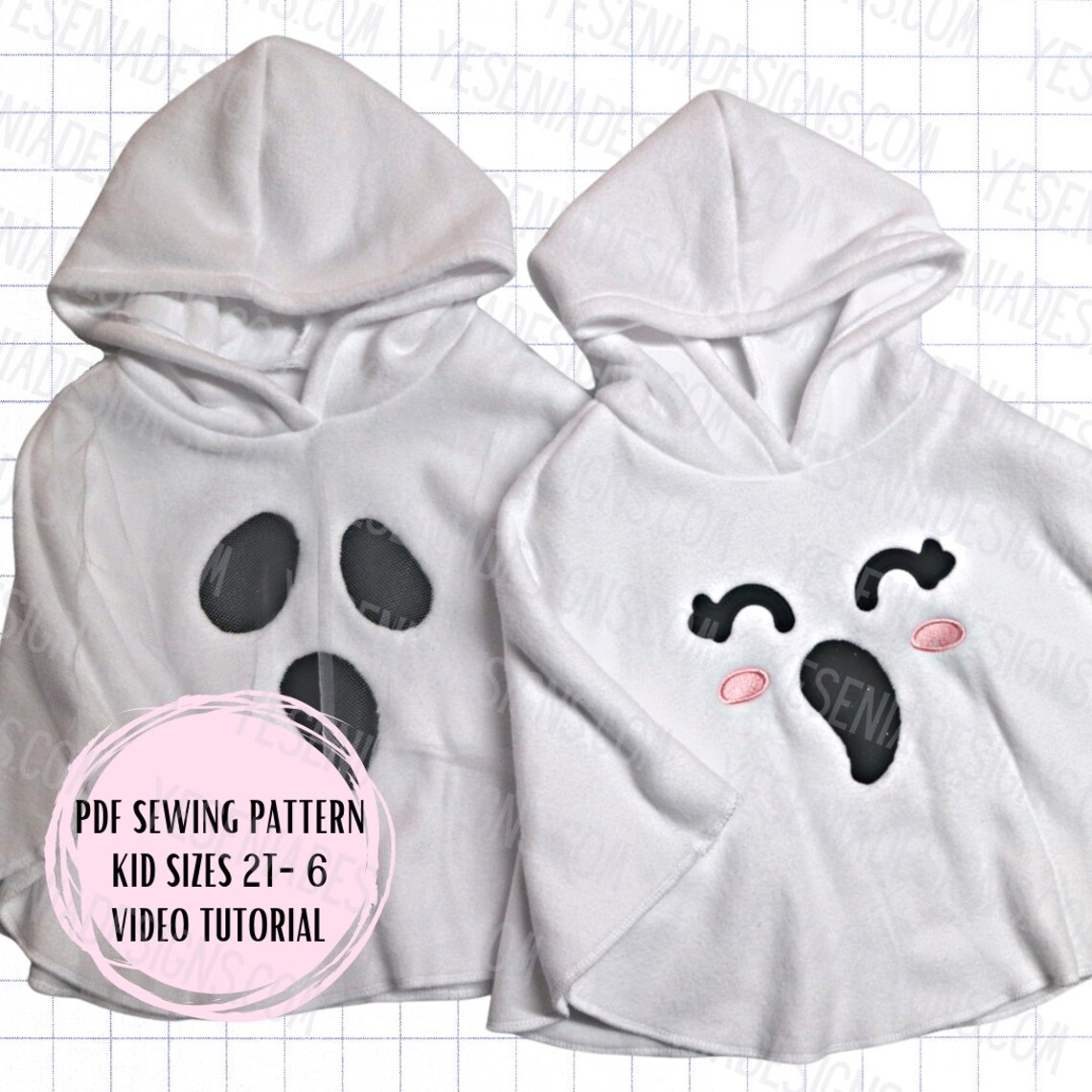 PDF Kids Spooky Surprised Girly Lashes Ghost Poncho Sewing Pattern ...