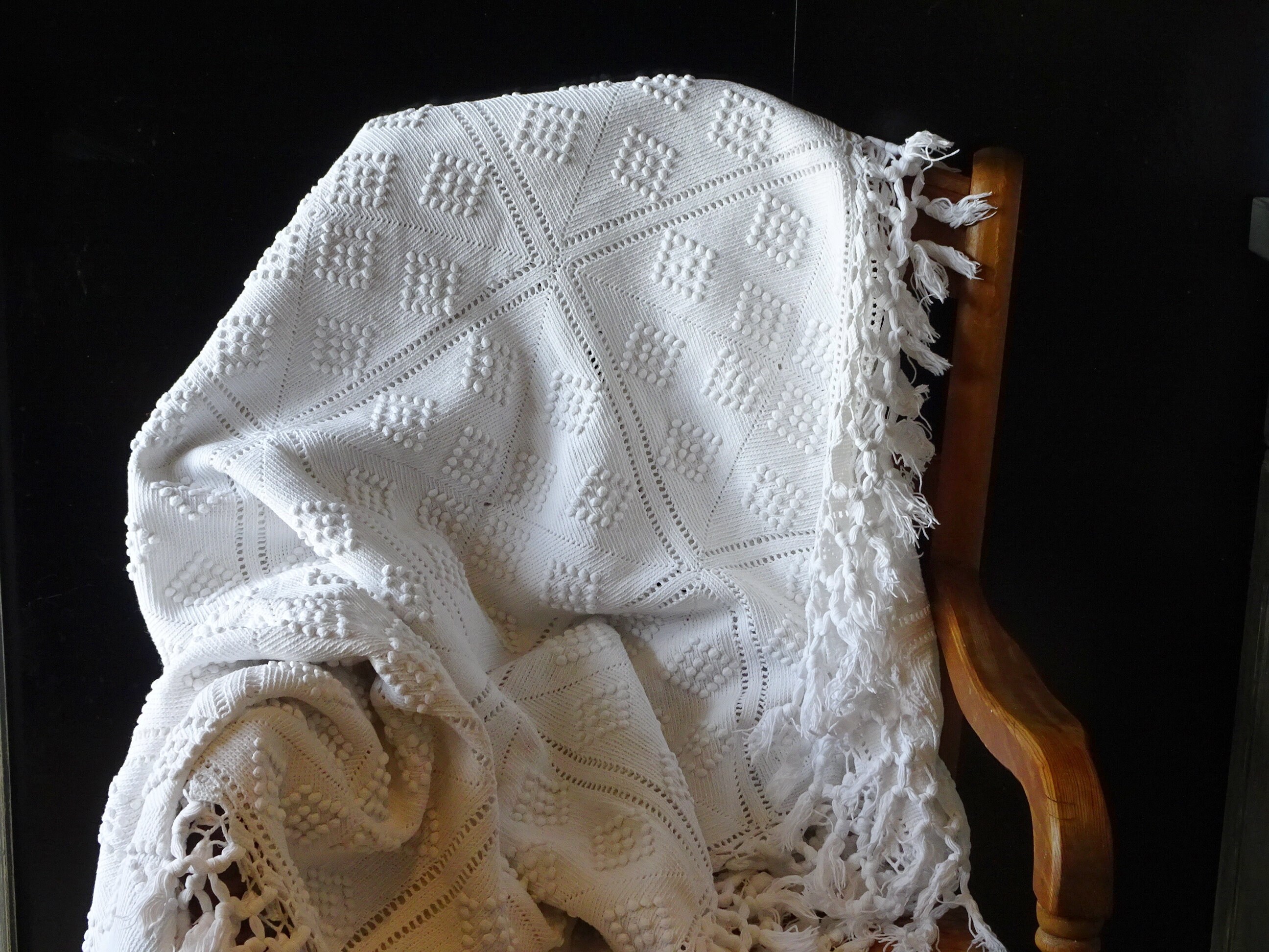 Vintage French White Hand-crocheted Cotton Coverlet/throw. 71" X 71 ...