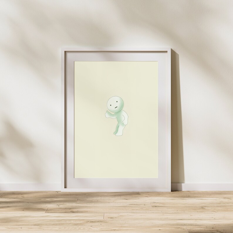 Green Smiski Approving Art Print: Whimsical Wall Decor (digital ...